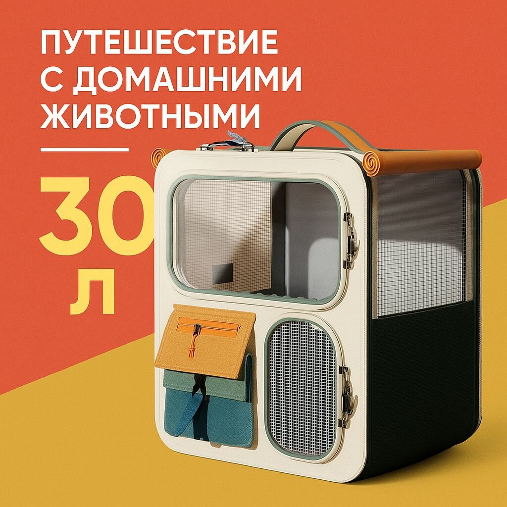 Большая переноска для животных с прозрачной капсулой, тележкой и вентиляцией ( кошек/собак)