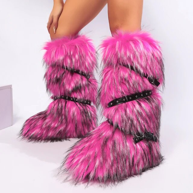Зимние сапоги женские, искусственный мех, зимние сапоги, теплые высокие сапоги на платформе, милые плюшевые сапоги выше колена, меховая обувь для девочек 2000 года