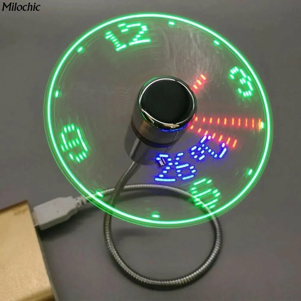 Вентилятор USB-вентилятор с реальной температурой по часам, бесшумный и долговечный, небольшой вентилятор для студенческой столешницы, разноцветный