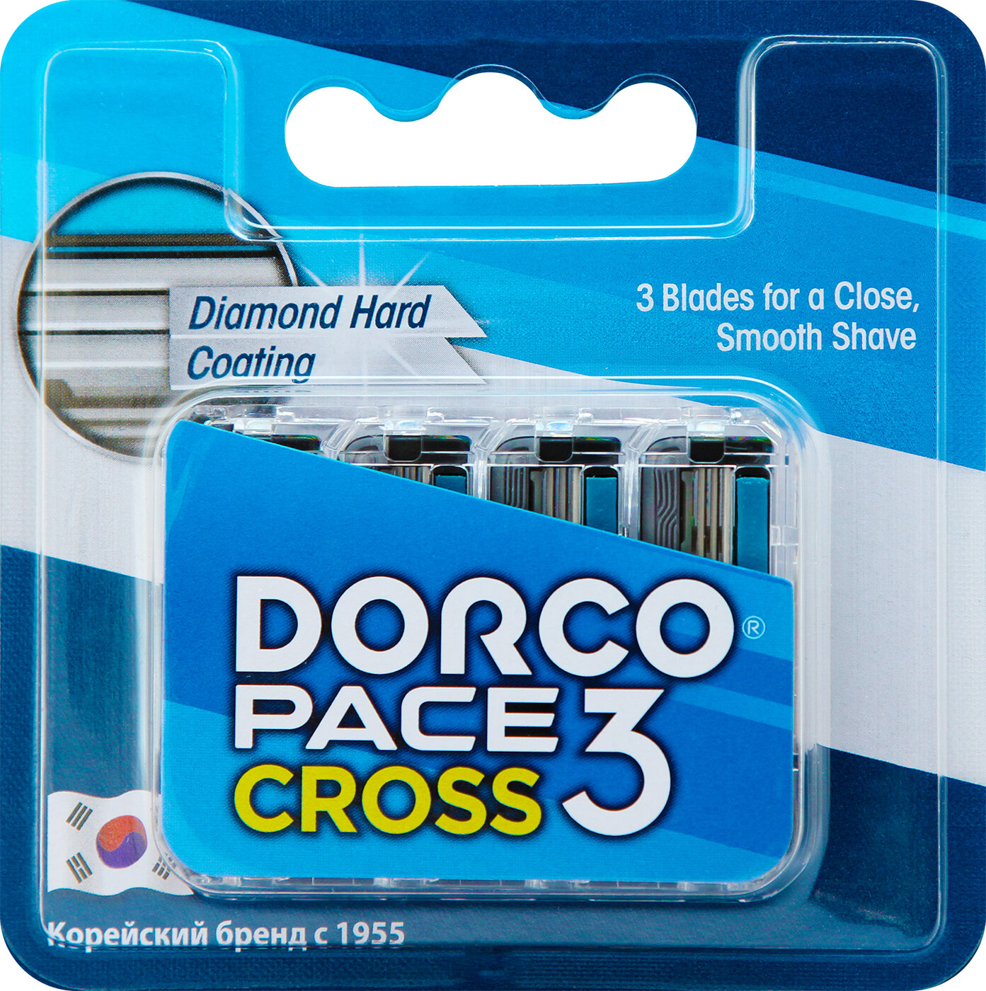 Сменные кассеты Dorco CROSS3, 3 лезвия, крепление CROSS, увл. полоса (4 сменные кассеты)