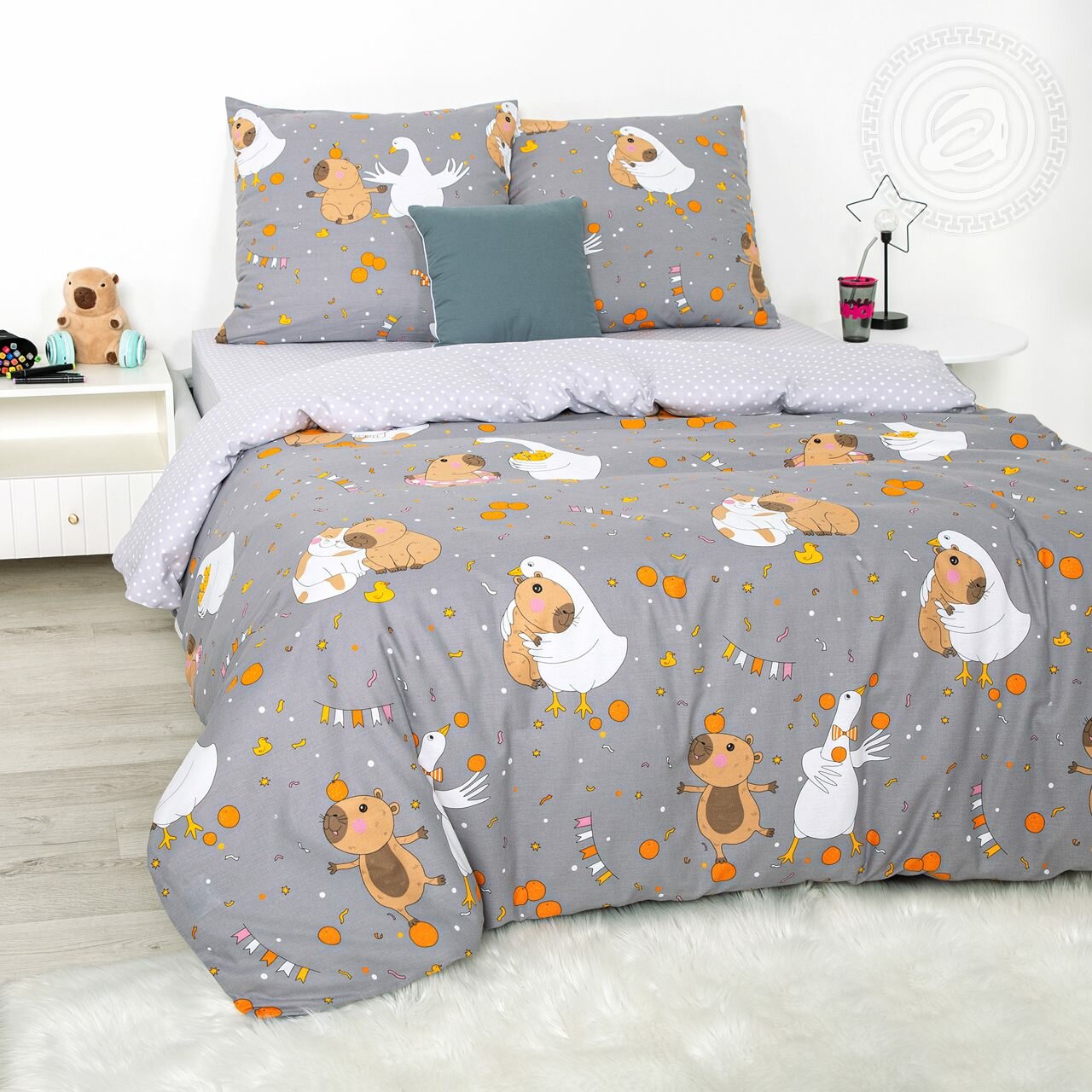 Постельное Белье 1.5-спальное из Бязи арт. 500 "Капигуси" Капибара, Гуси