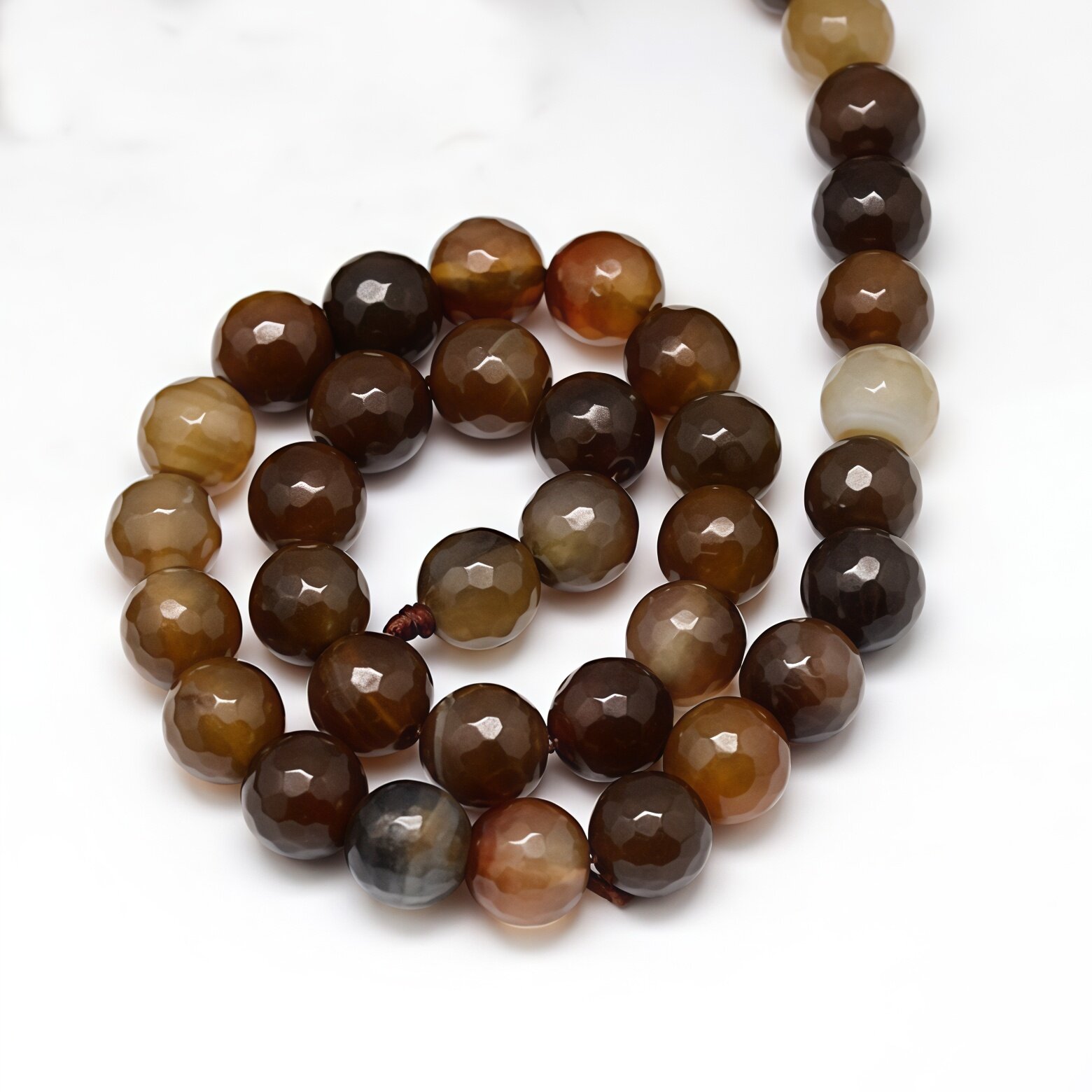 Бусины каменные, агат, кофейного цвета, 10мм, граненый, 37 шт, низка
