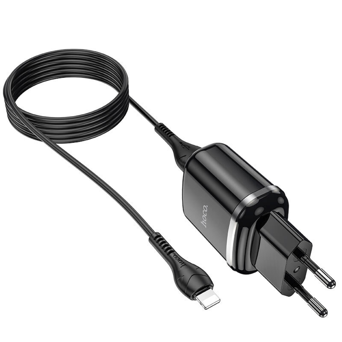 Сетевое зарядное устройство, 2 USB 2.4A 12W (N4), HOCO, Lightning, Умная зарядка, черный