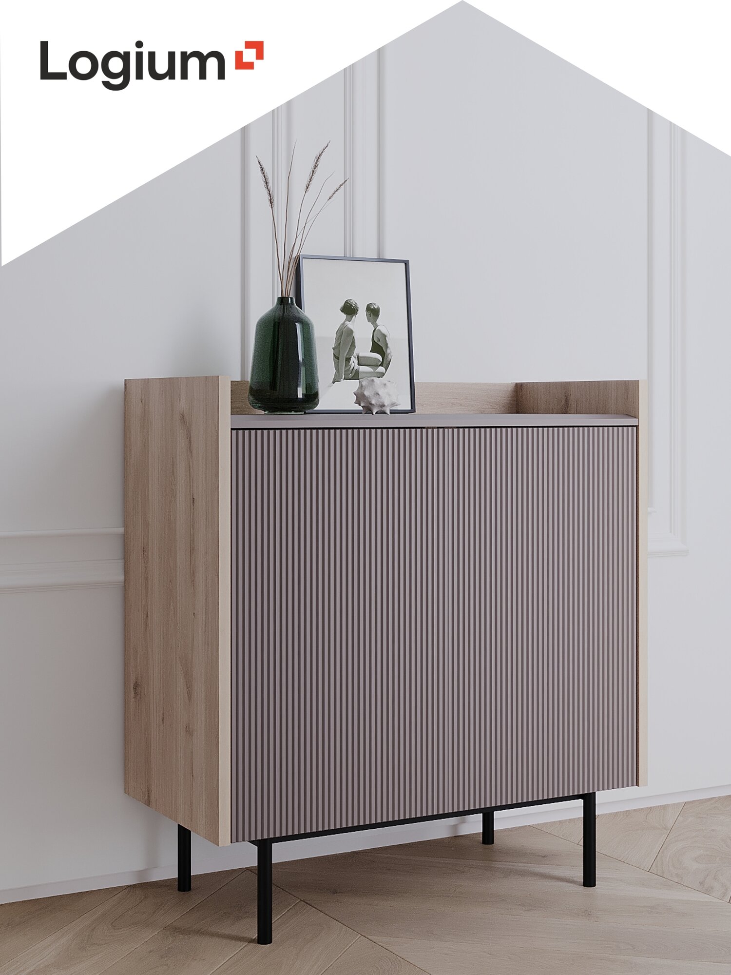 Комод для вещей высокий, 70 х 36,5 х 76,8см, Наоми 16.243.02, Дуб Белый exclusive, Веллюто Капучино