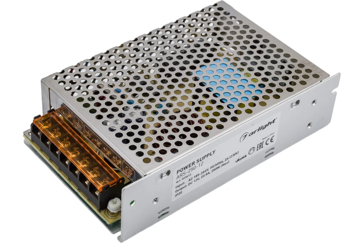 Блок питания Arlight ARS-250-12 12В 250Вт IP20 для светодиодов с регулировкой и защитой от короткого замыкания