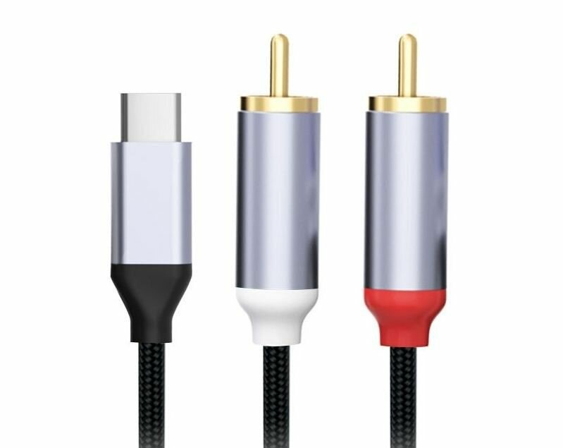 Акустический аудиокабель MyPads USB C Type-C male на 2xRCA male для подключения акустических систем 1.2 метра-