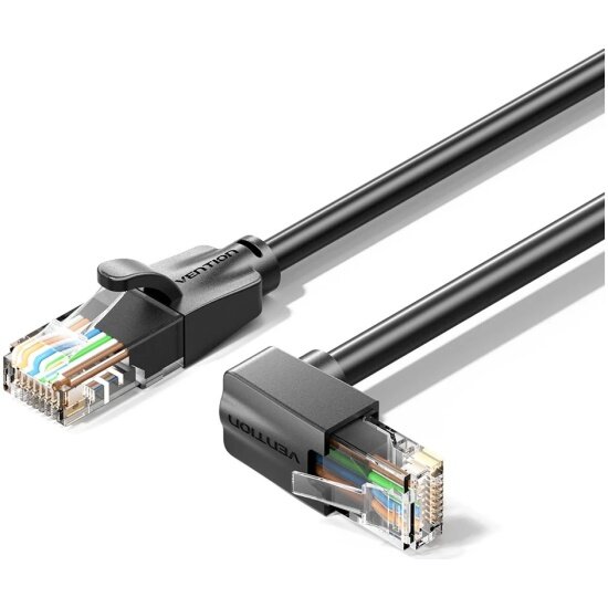 Патч-корд Vention прямой UTP cat.6, RJ45/RJ45 угол 90 вниз - 5м. черный