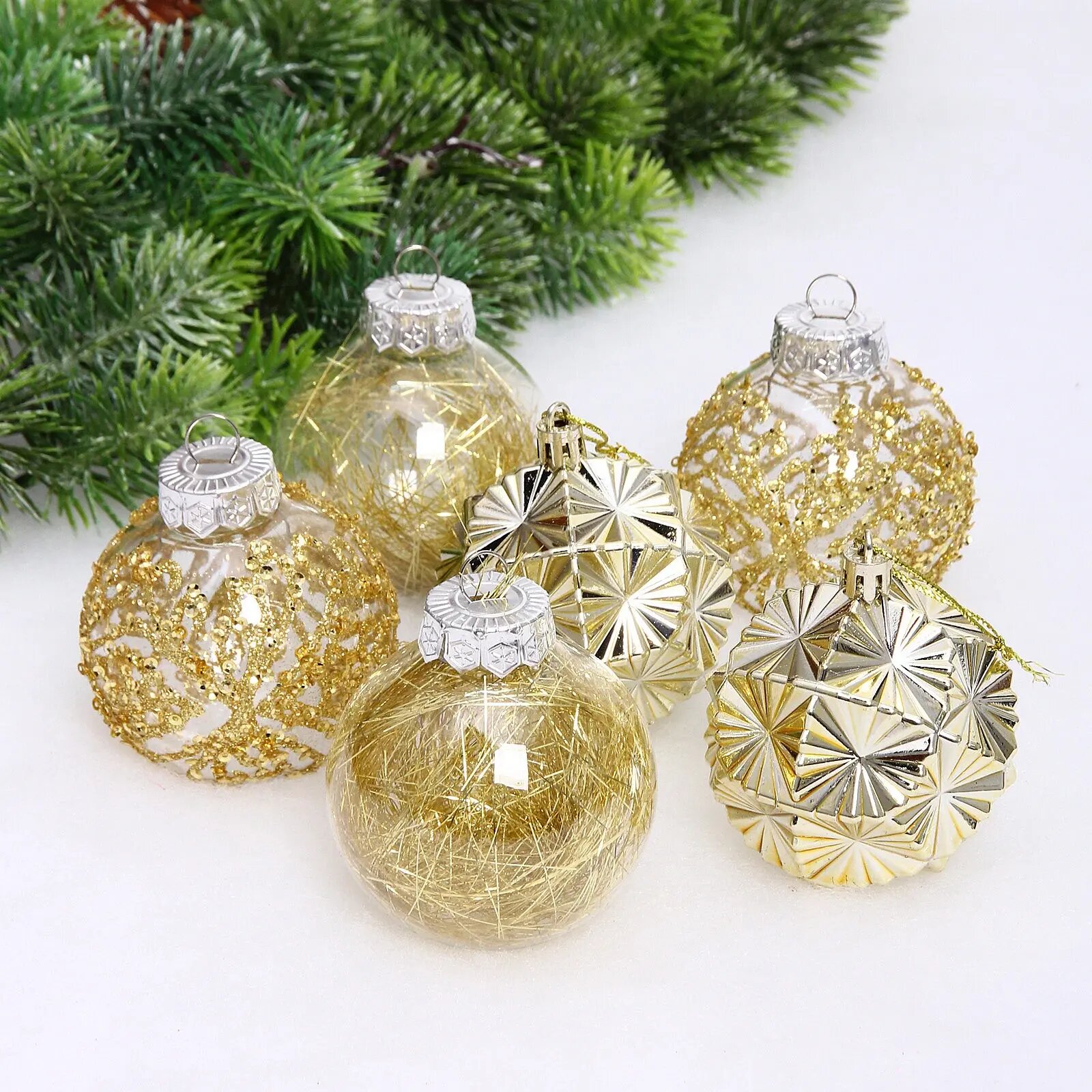 Набор шаров «Зимний Этюд» 7 см (в наборе 6 шт), Золото, пластик, для елки и декорирования