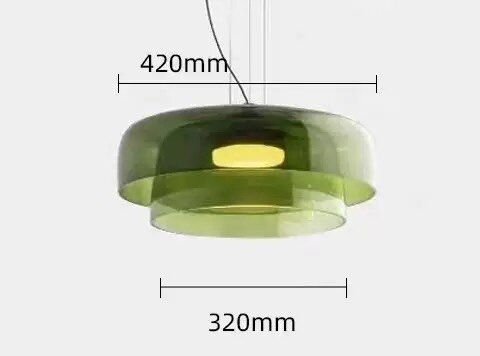 Простой дизайн люстры из тонированного стекла, зеленый, 2 яруса