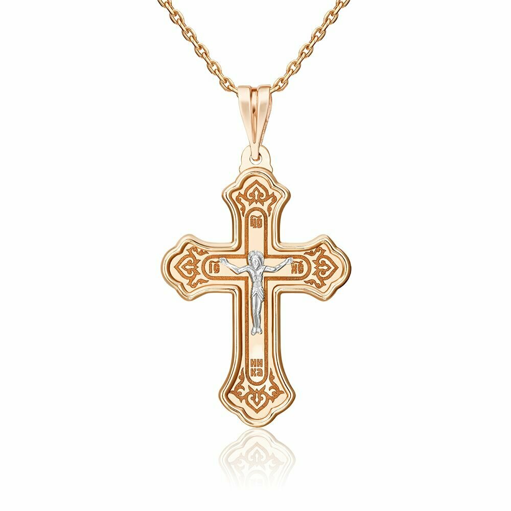 Крестик, комбинированное золото, 585 проба, родирование