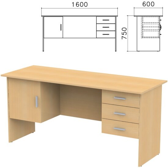 Стол письменный Канц , 1600х600х750 мм, 2 тумбы, комбинированный, цвет бук невский, СК29.10