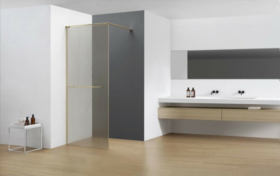 Душевое ограждение 900*2000 мм, 8мм триплекс "лен", EasyClean, цвет профиля золото шлифованное