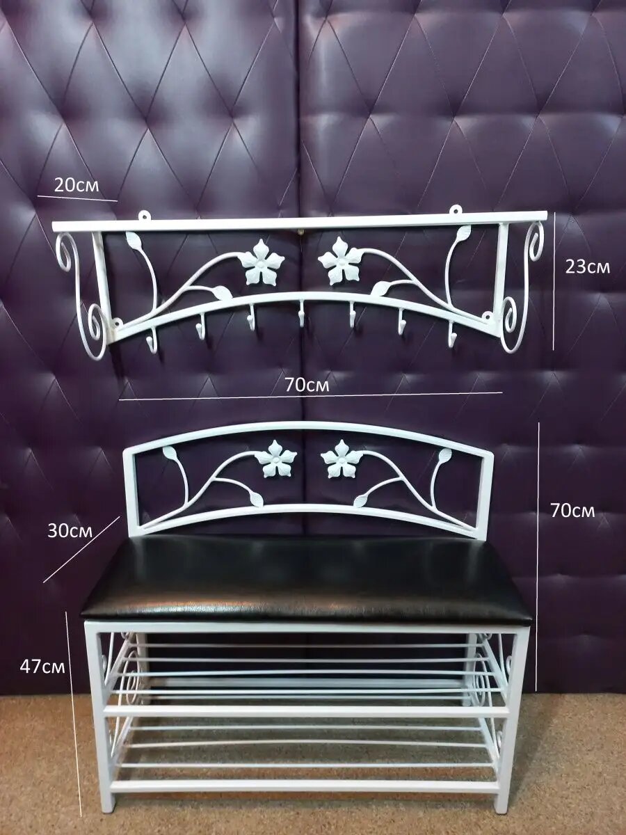 Кованая прихожая, вешалка + банкетка, Студия кованой мебели Нива, цвет черный