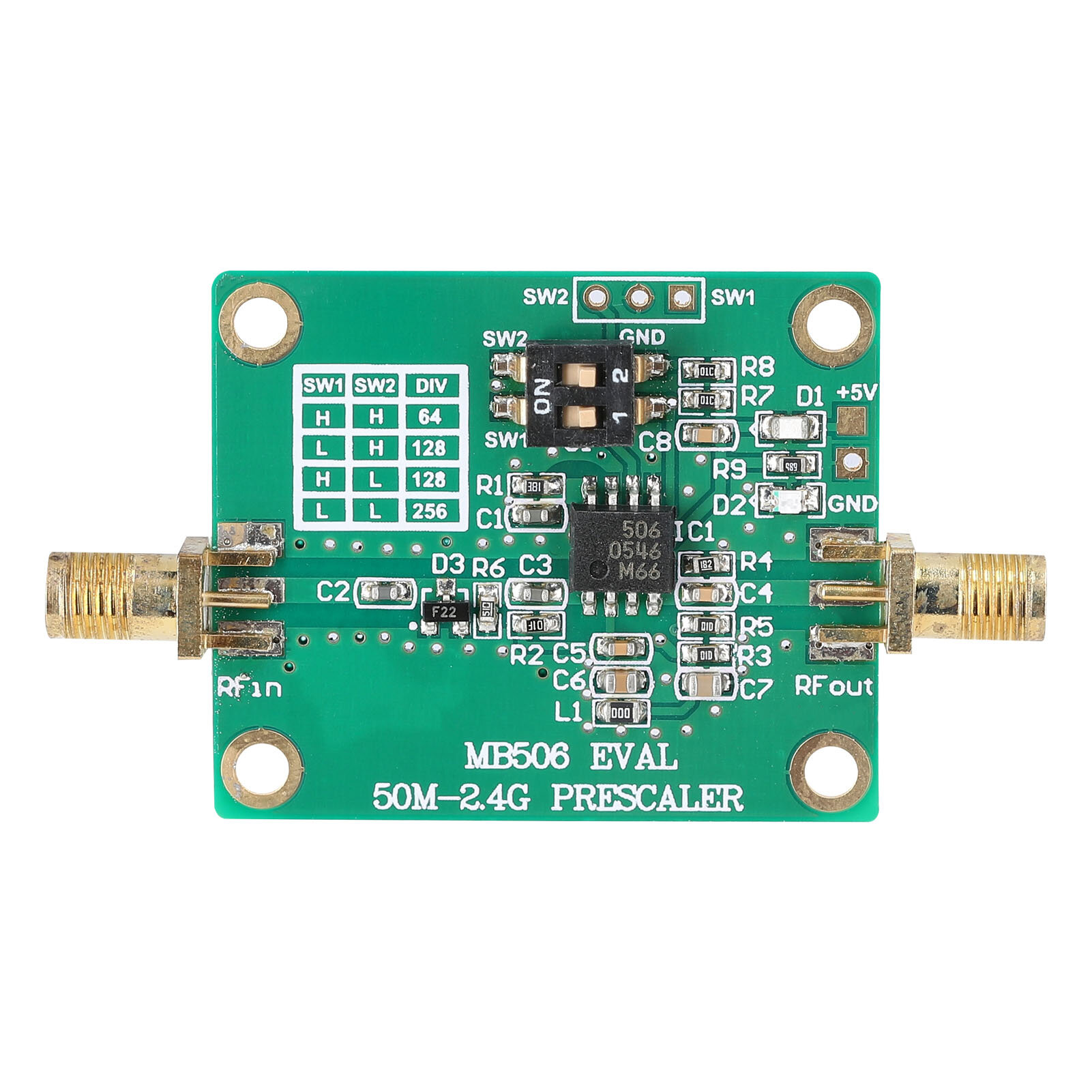 MB506 Module 50MHz-2.4GHz High Prescaler 64/128/256 Divider для DBS CATV UHF, 1 channel, DC4.5V-DC5.5V, 18mA, 50ohm, SMA, 70*41*15mm, 10g, 1 шт.