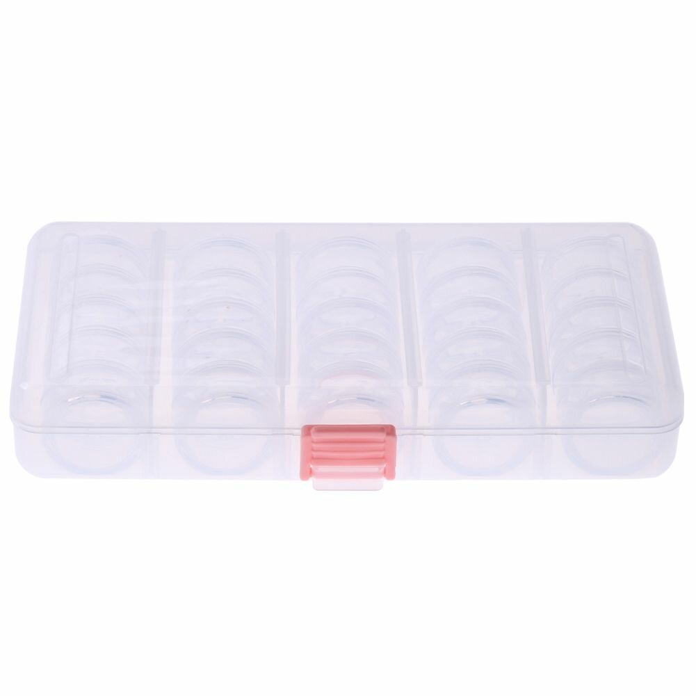 Прозрачные пластиковые контейнеры для хранения бусин, 25 шт, маленькие круглые банки с прямоугольным футляром для хранения фурнитуры для бижутерии и рукоделия