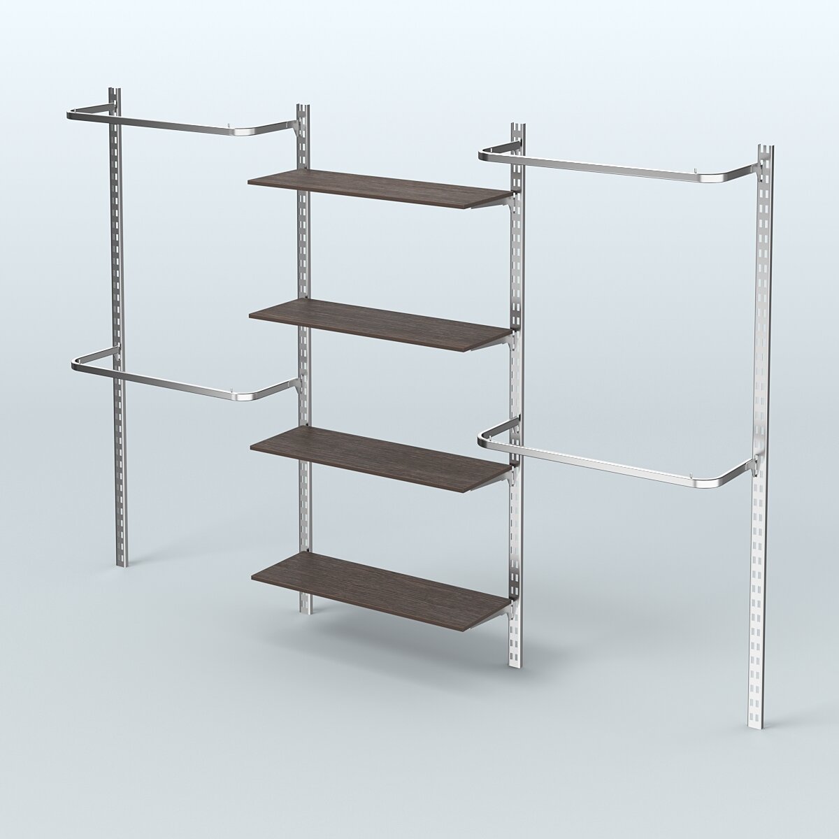 Настенная система METAL без задней стенки шириной 3000 мм с П-образными поручнями №8, Дуб Венге