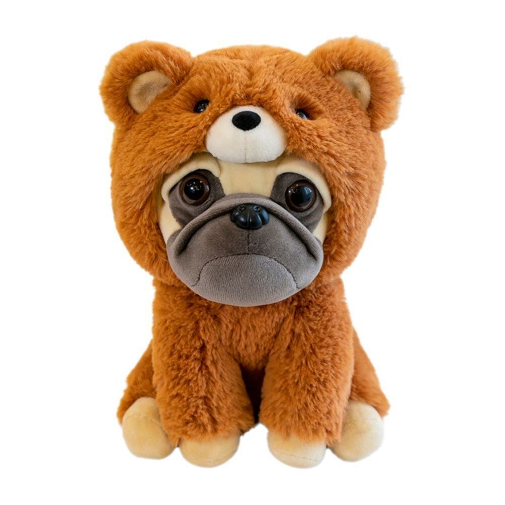 Игрушка собака плюшевый мопс в капюшоне костюме оленя