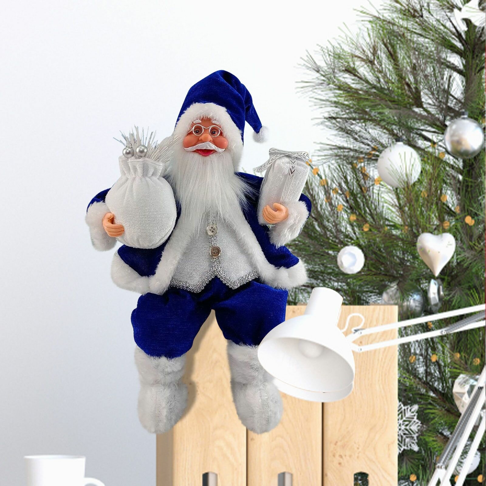 Мягкая игрушка "Дед Мороз", пластик, 35 см, темно-синяя/белая