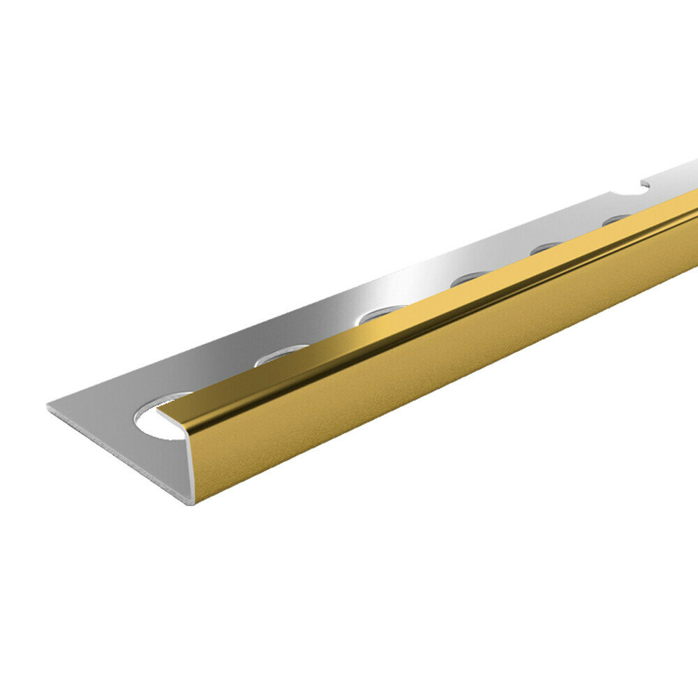 Профиль для плитки до 8 мм окантовочный Г-образный полированный нержавеющая сталь 2700х25х9,6 мм золото зеркальное