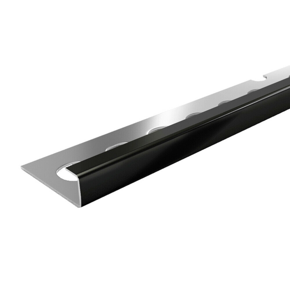 Профиль для плитки до 10 мм окантовочный Г-образный полированный нержавеющая сталь 2700х25х11,6 мм черный зеркальный