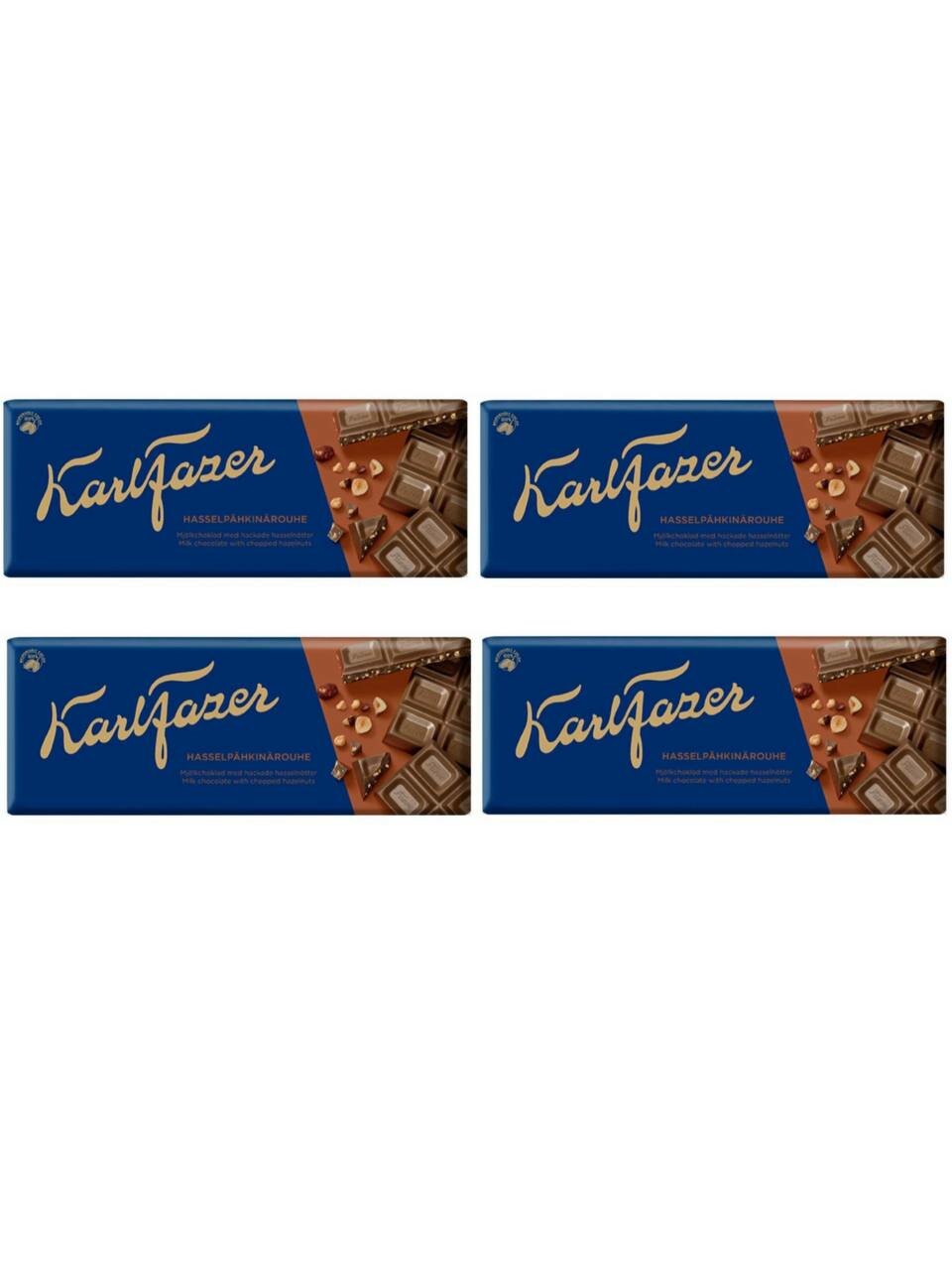Karl Fazer молочный шоколад c дроблённым фундуком, 4шт по 180г