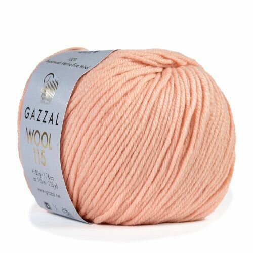 Пряжа Gazzal Wool 115 цвет 3309 светлый персик (50г/115м, упаковка 5 мотков)