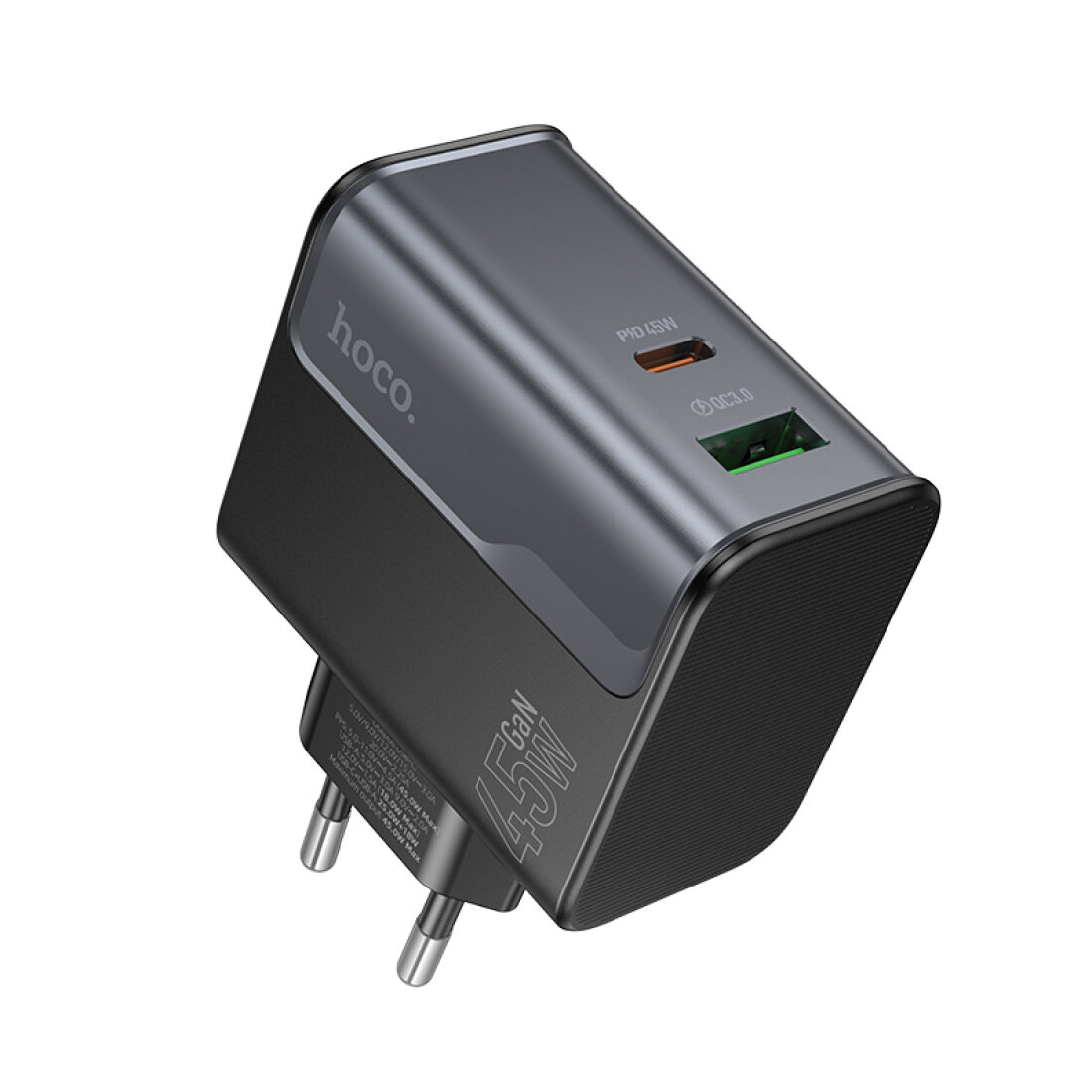 Сетевое зарядное устройство, 1 PD 45W + 1 USB 3.0 QC (CS74A), HOCO, черный