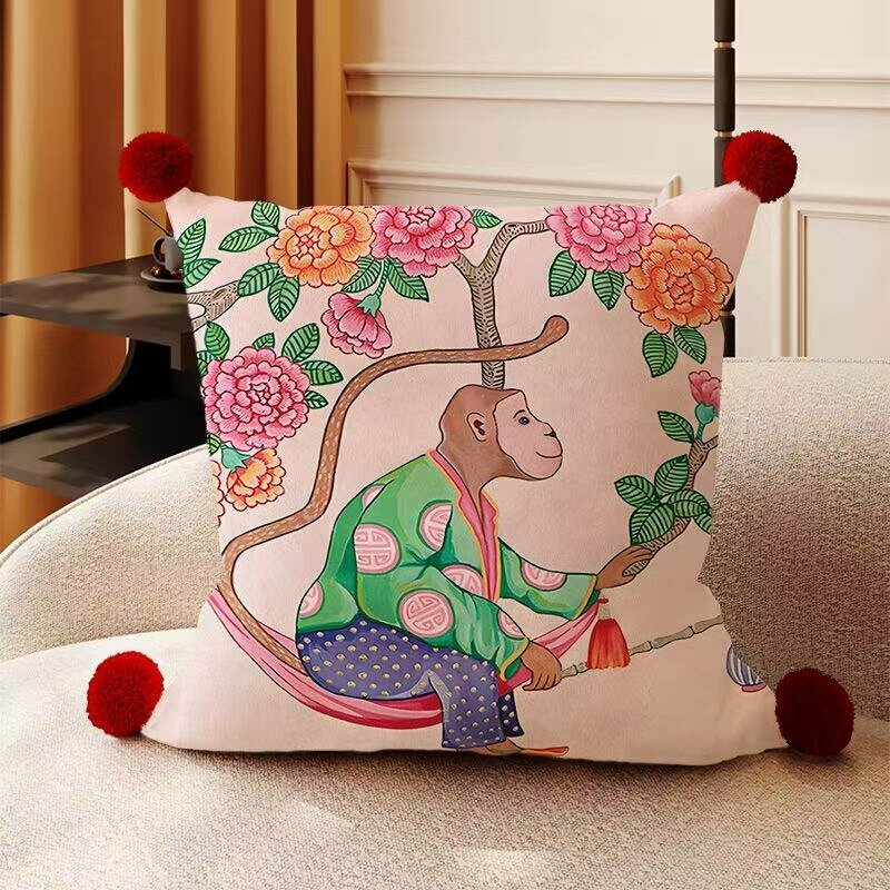Чехол на подушку Formaso бархатный, обезьяна, розовый， 35x35 см 1 шт.