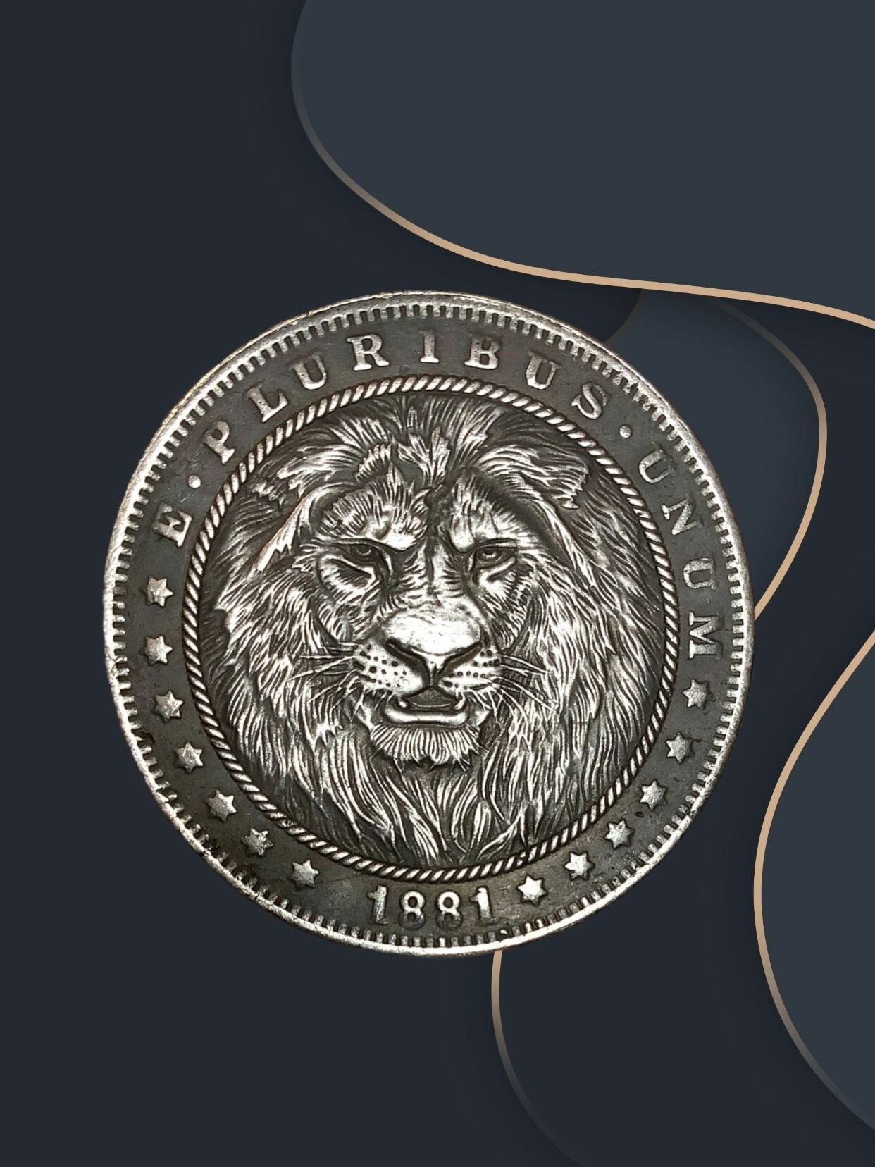 Монета США 1 доллар 1881 года. Фауна Африки - Лев. Серебрение