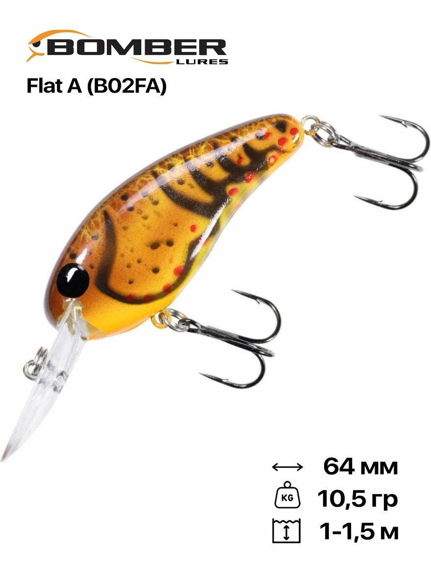 Воблер Bomber Flat A B02FA, 64 мм, 10,5 гр, 1-1,5 м, #527