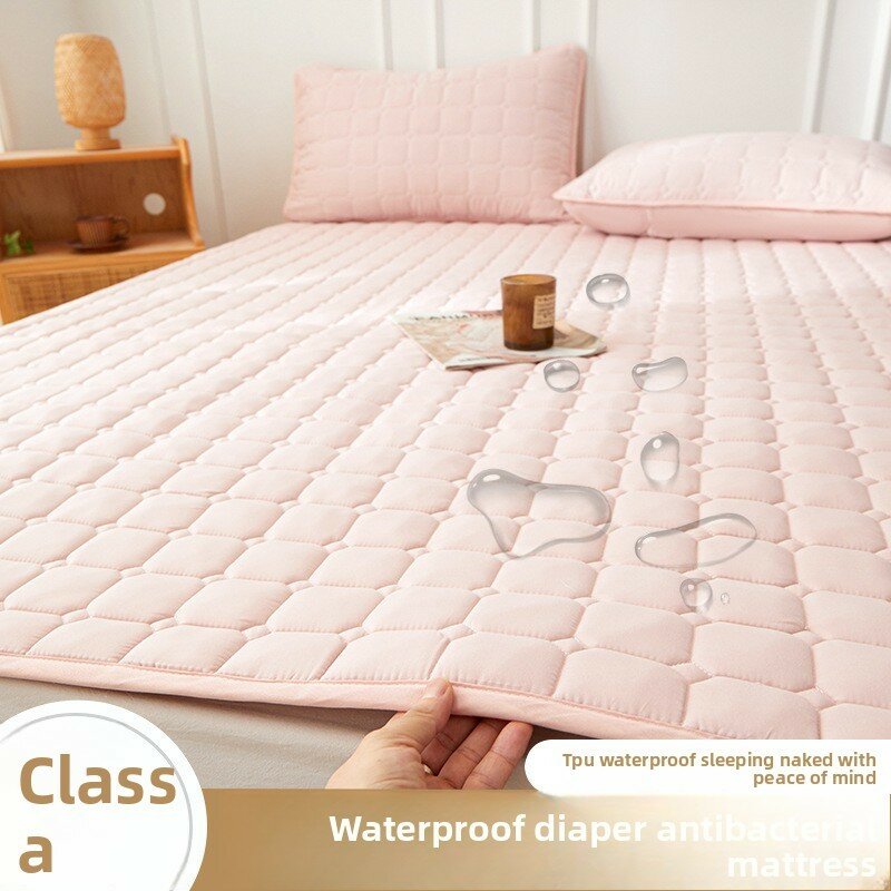Водонепроницаемый матрас для кровати с антискользящей тканью и полиэстеровым наполнением для спальни и гостевой кровати розовый