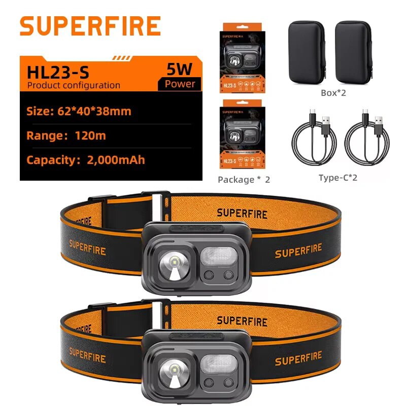 SUPERFIRE HL23 Налобный фонарь HL23-S With Box-2PCS