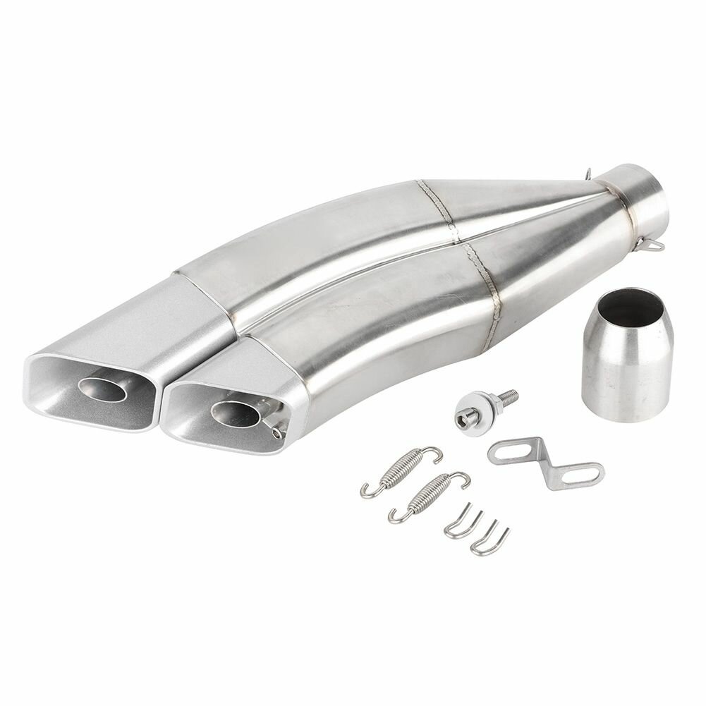 Универсальный двойной глушитель 51 мм из нержавеющей стали (серебро)