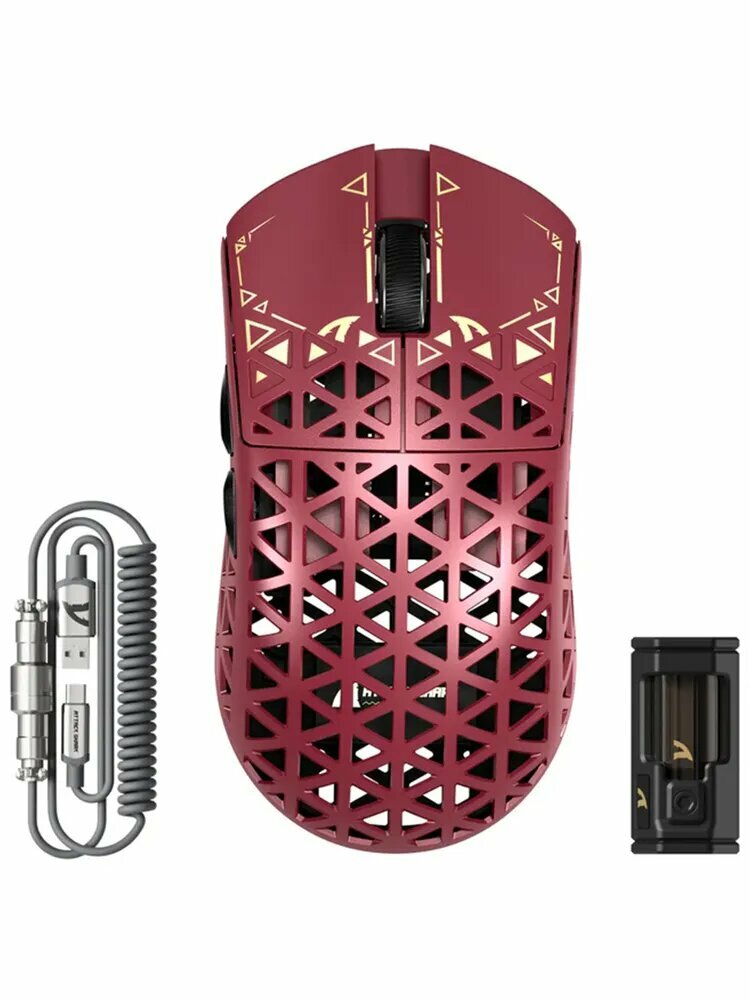 Беспроводная мышь ATTACK SHARK R5Ultra из углеродного волокна, трехрежимный Bluetooth 8K (винно-красный)