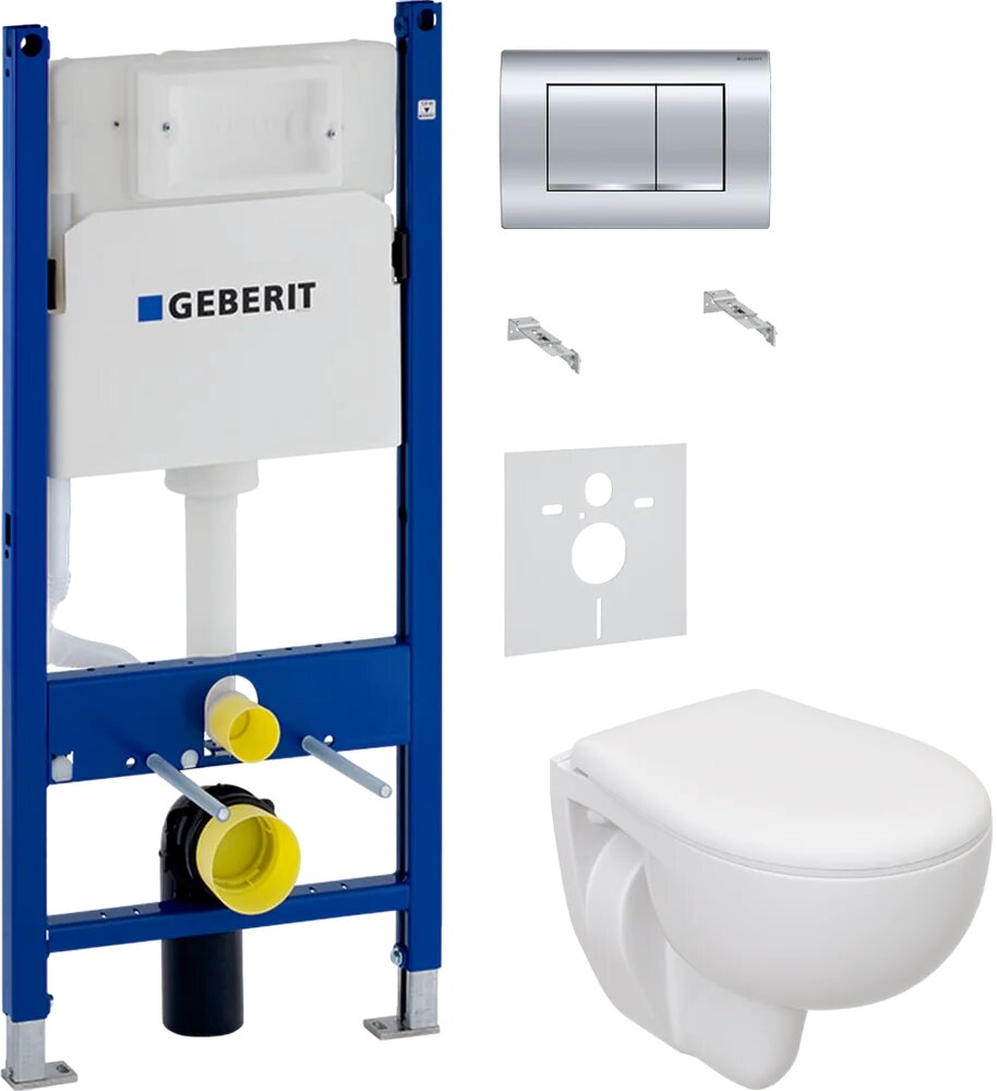 Комплект 4 в 1 Унитаз подвесной Seramiksan Natura A051041H / Сиденье AG50002 / Инсталляция с кнопкой Geberit Duofix Delta 458.163.21.1 цвет хром, Звукоизоляция 156.050.00.1