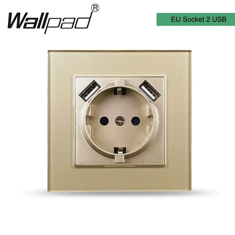 Wallpad белая стеклянная розетка 16А EU Socket USB Gold