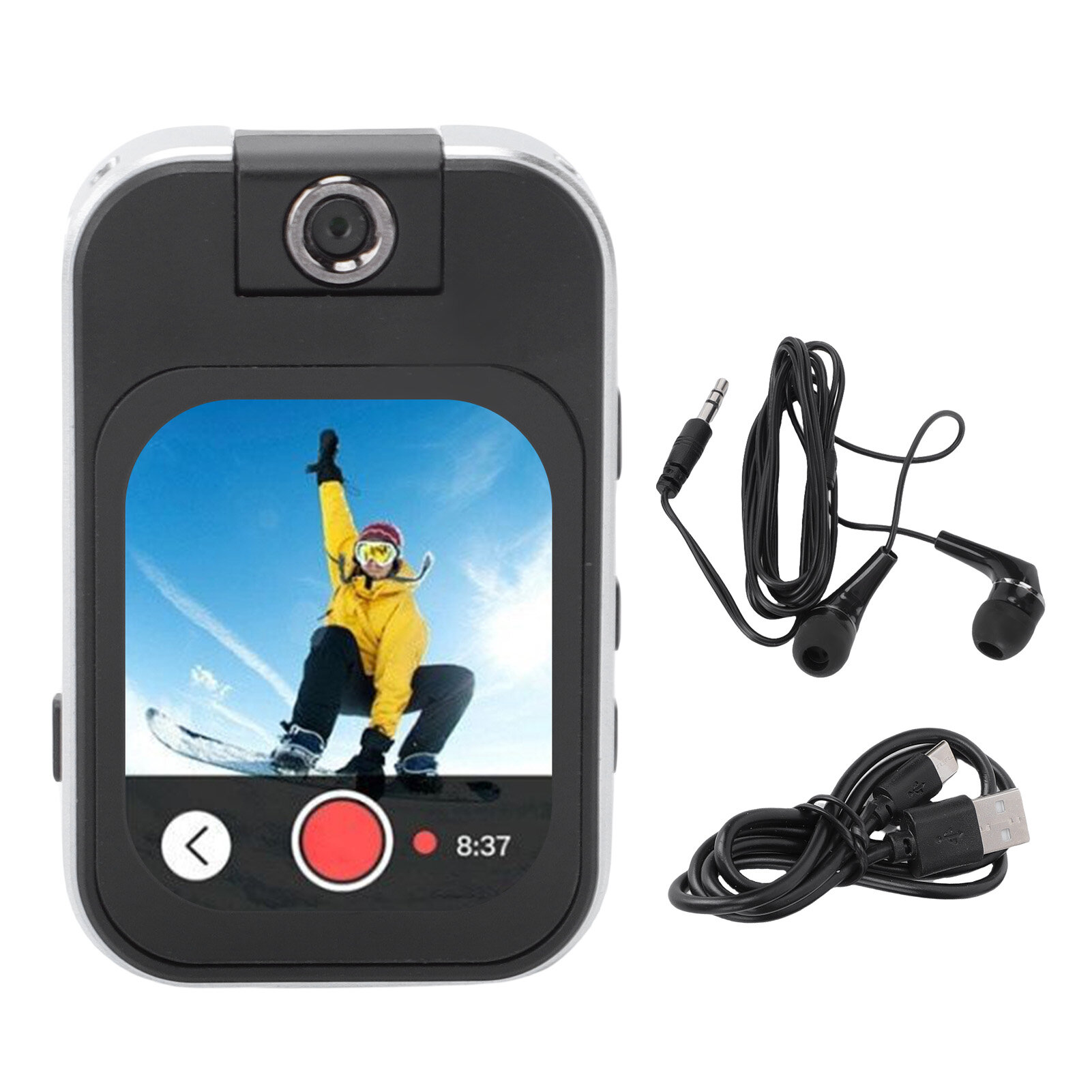 HD Action Camera with MP3 MP4 Player Back Clamp Multifunctional Loop Recording Rechargeable Sports Camera for Outdoor Cycling Running Travel