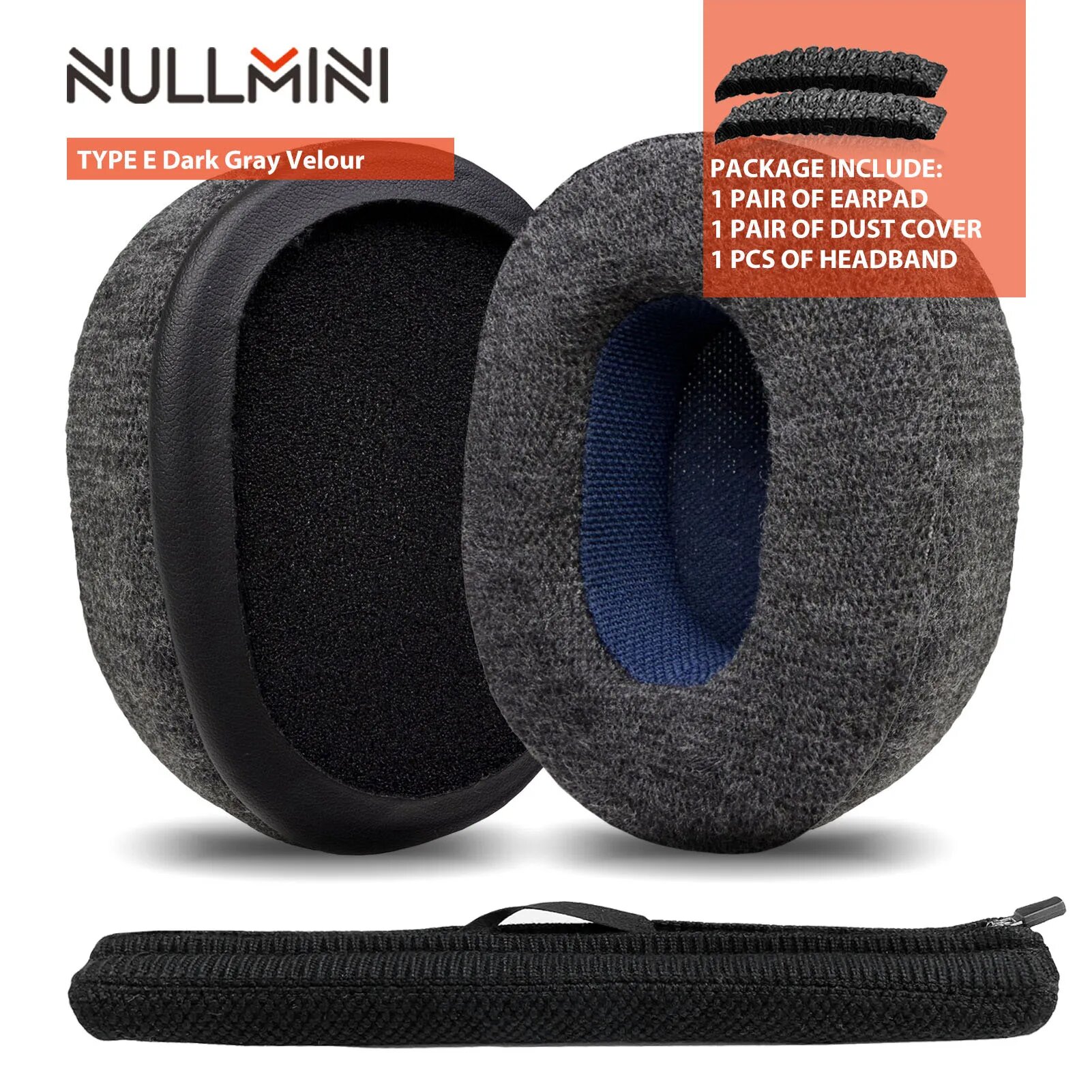 Nullmini Амбушюры Dark Gray Velour для наушников, headband A