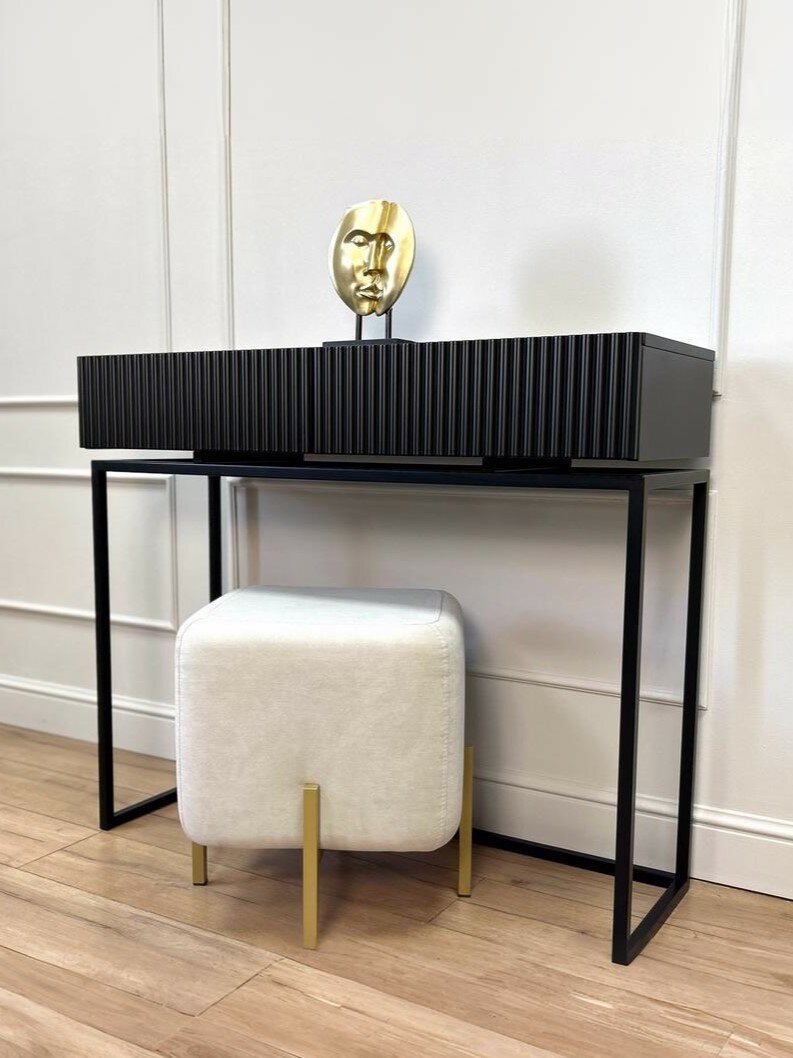 Консольный столик туалетный черный, эмаль мдф 100х36х87 см, консоль в прихожую узкая с ящиками, Marsele