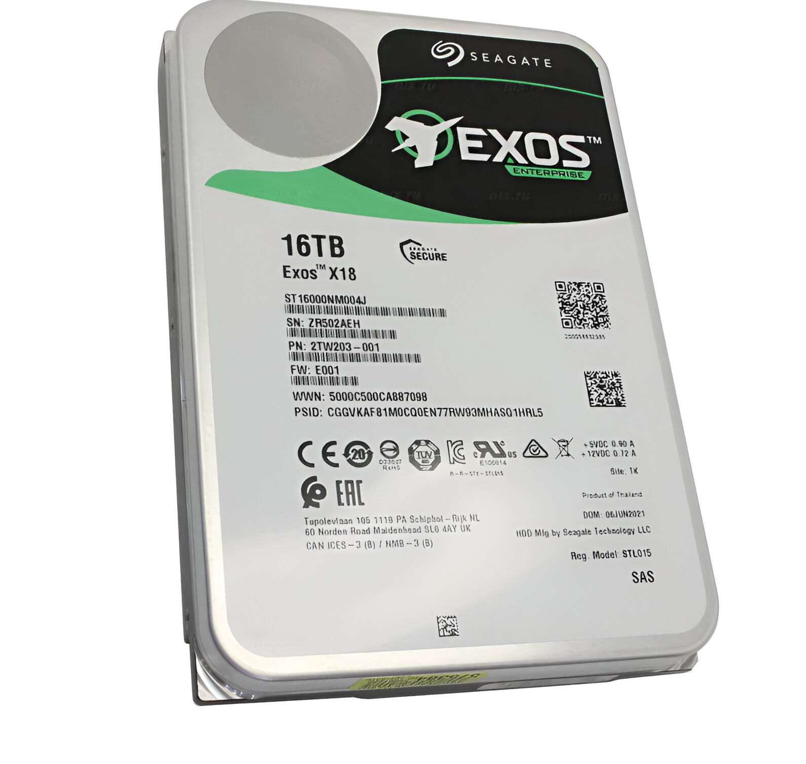 Жесткий диск HDD 3.5" 16Tb, SAS, Seagate, 256Mb, 7200rpm, Exos X18 (ST16000NM004J)