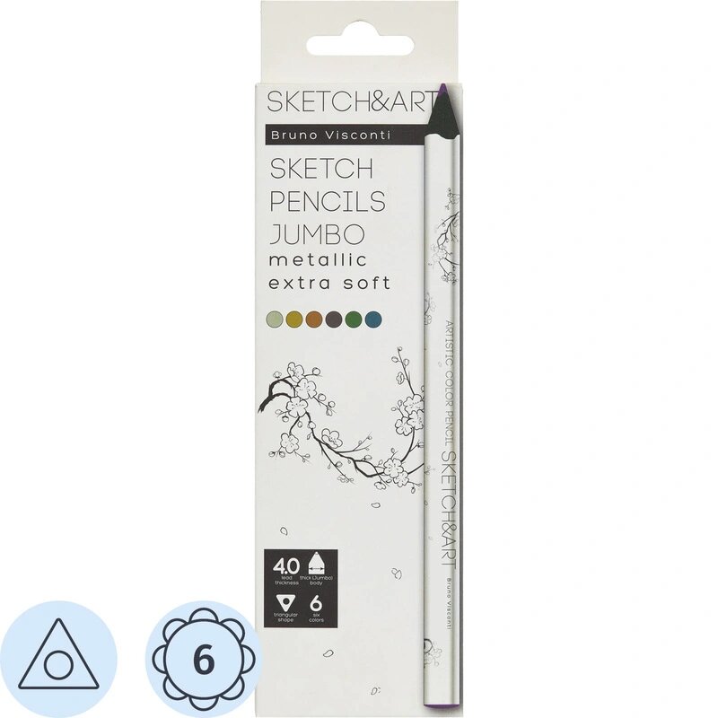 Карандаши цветные скетч-каран. SKETCH&ART, утолщ,4ММ, металлик,6 ЦВ,30-0118/01