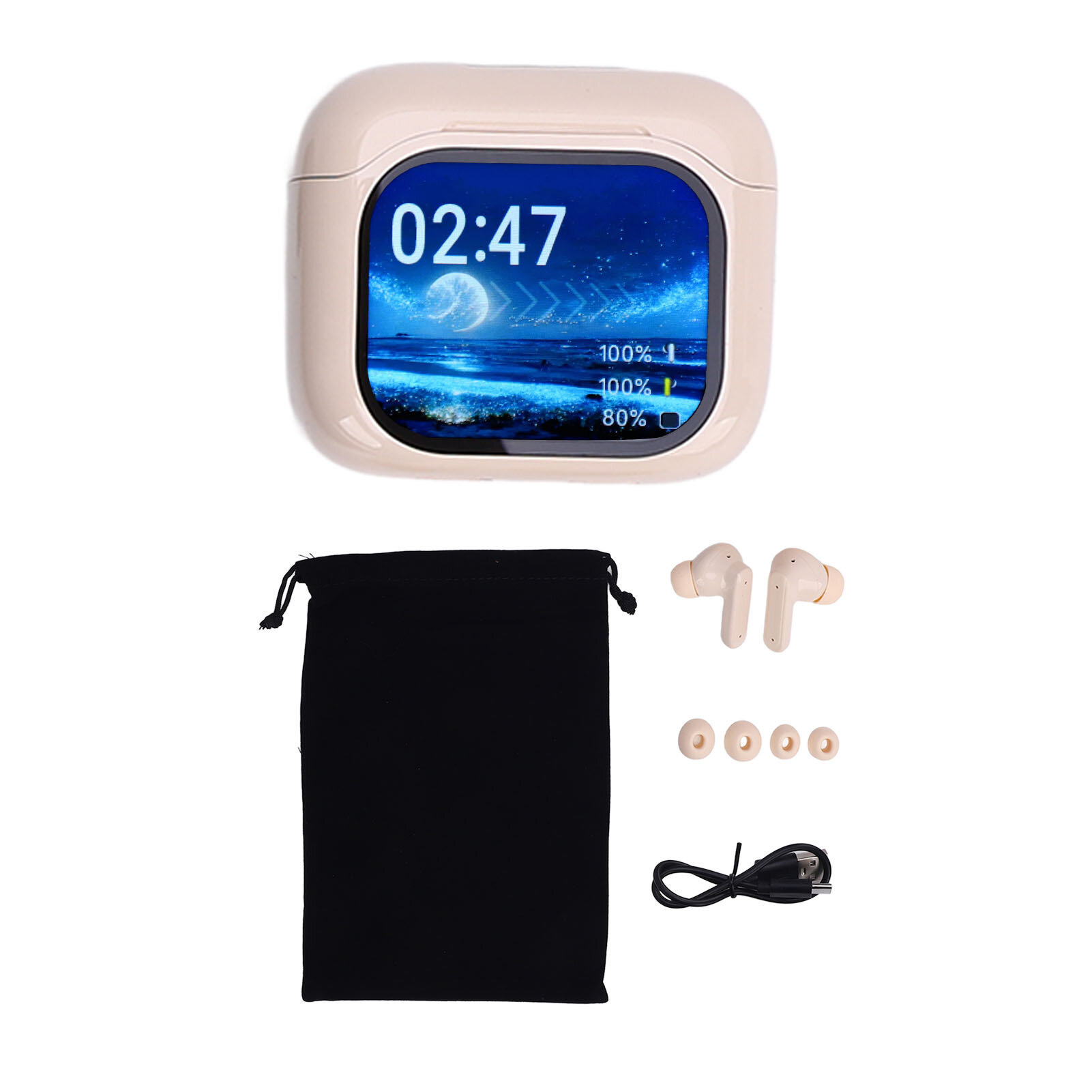 Наушники-переводчики с поддержкой языков, 144 языка, Bluetooth 5.4, HiFi, наушники с функцией перевода в реальном времени, цветным экраном, чехол для зарядки для путешествий, бежевый