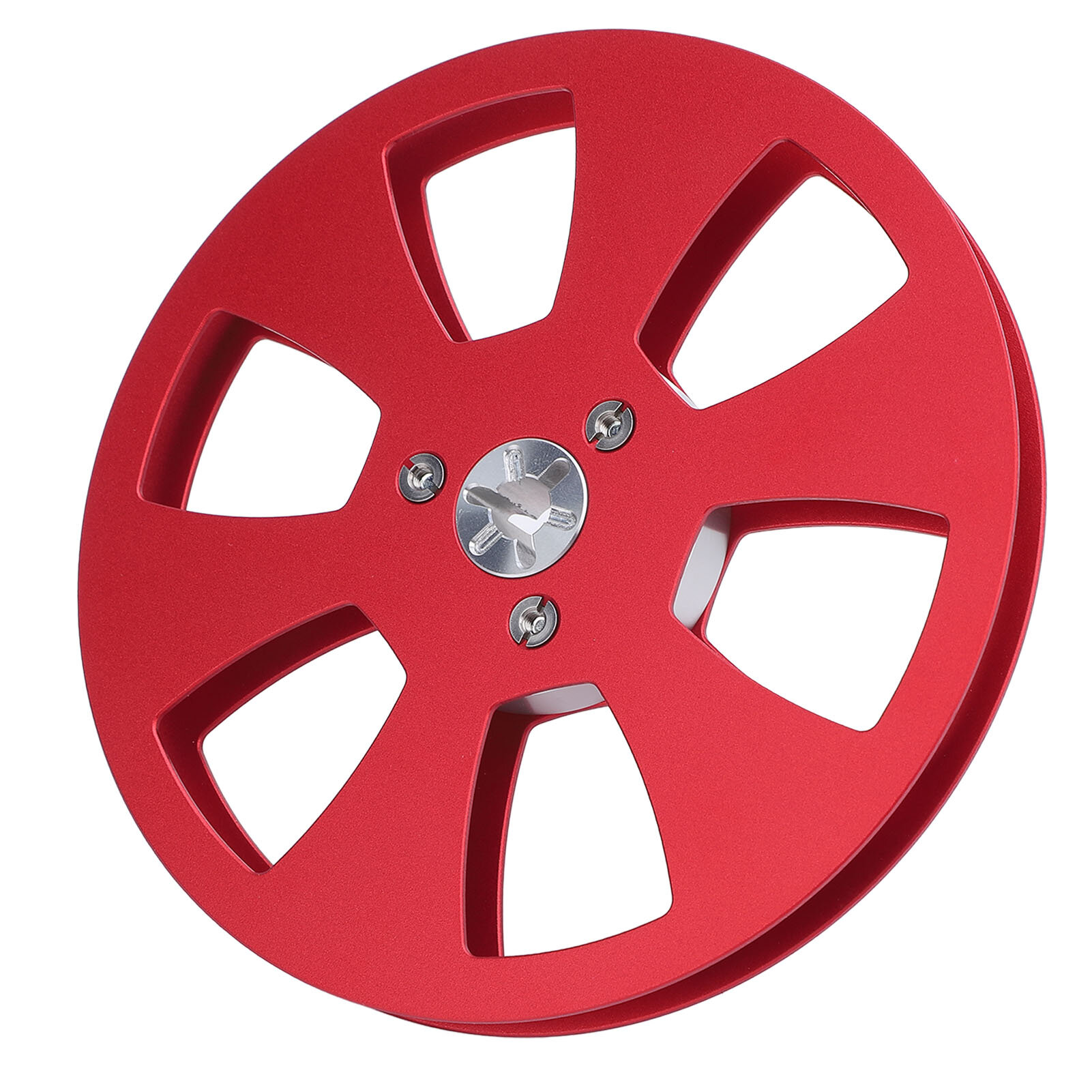 Пустаякатушкадлямагнитнойленты1/4дюйма(5дюймов), длязвукозаписи,6отверстий, изалюминиевогосплава, дляразборкимагнитофонаReVox, красногоцвета.