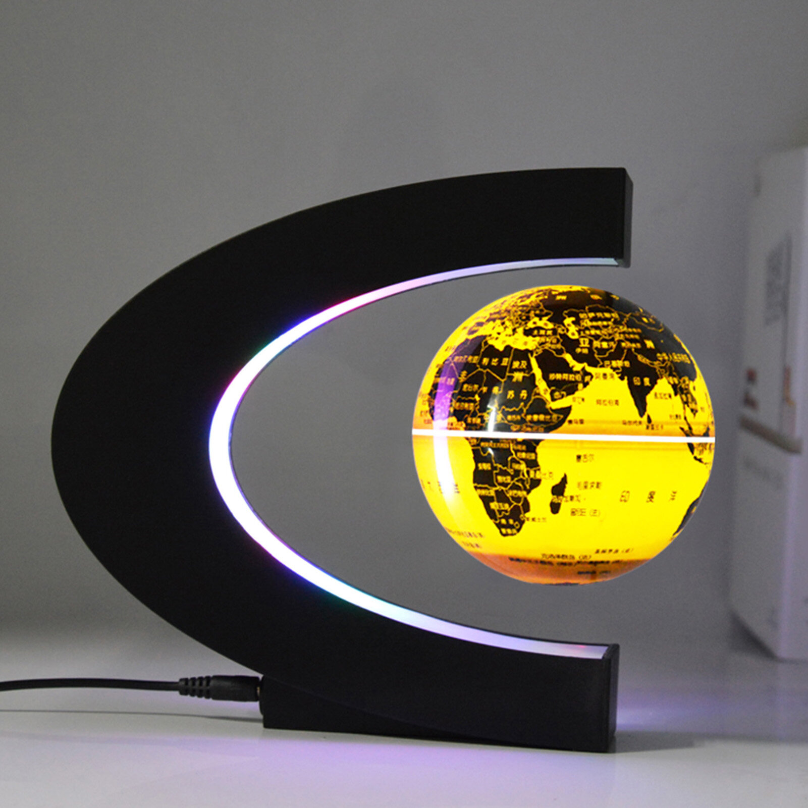 Левитирующий глобус 4 дюйма со светодиодной подсветкой, магнитной левитацией, разноцветная С-образная основа, для подарка и декора.