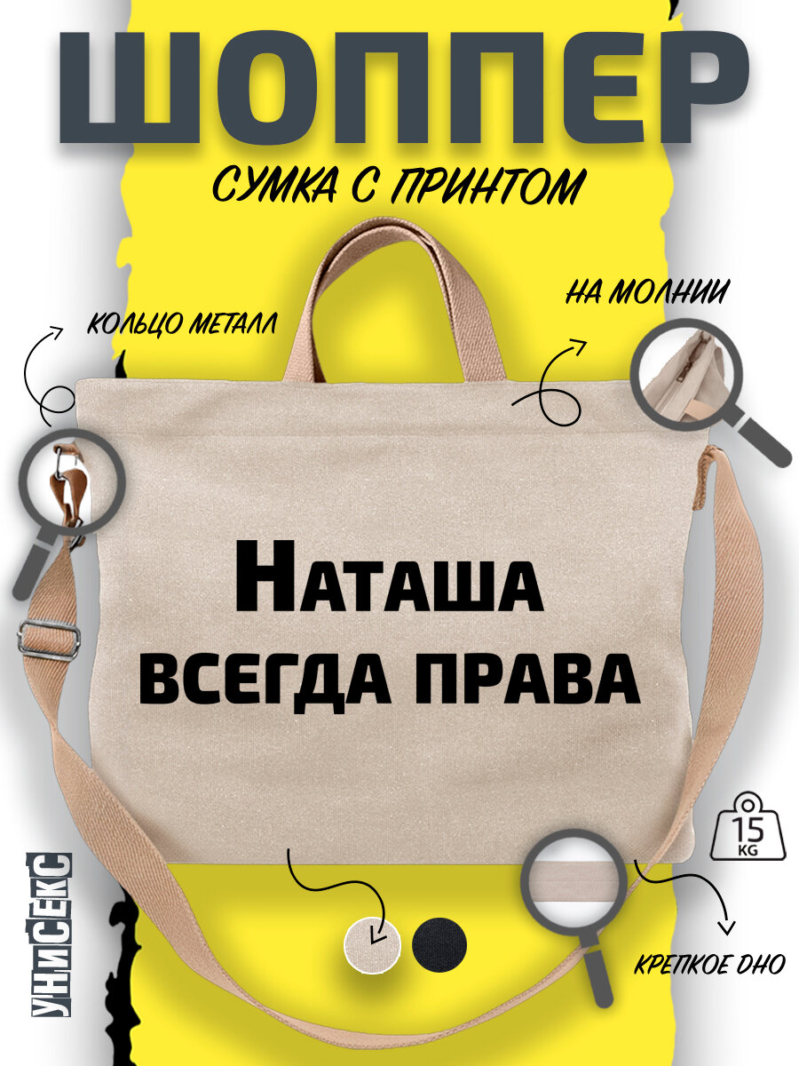 Сумка  шоппер y2k через плечо имя Наталья Наташа права