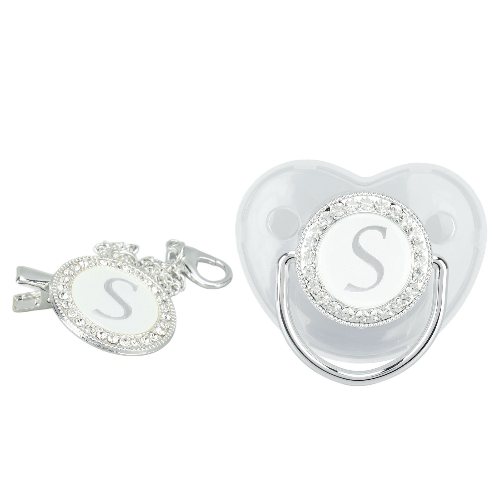 Силиконовая детская соска-пустышка серебристого цвета с буквами от А до Я, безопасная, без бисфенола-А, цельная бесшовная соска с крышкой для младенцев 6-18 месяцев, размер S.