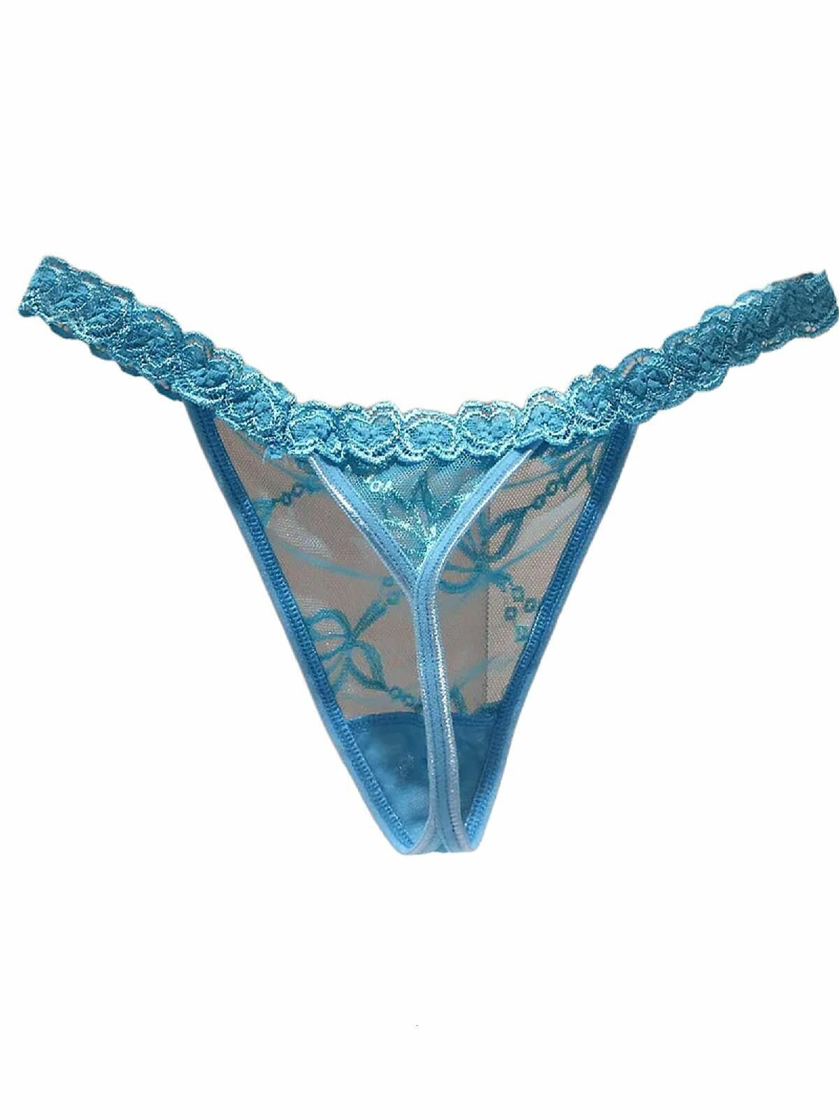 Женские стринги G-стринг с цветочным кружевом, Небесно-голубой - XL