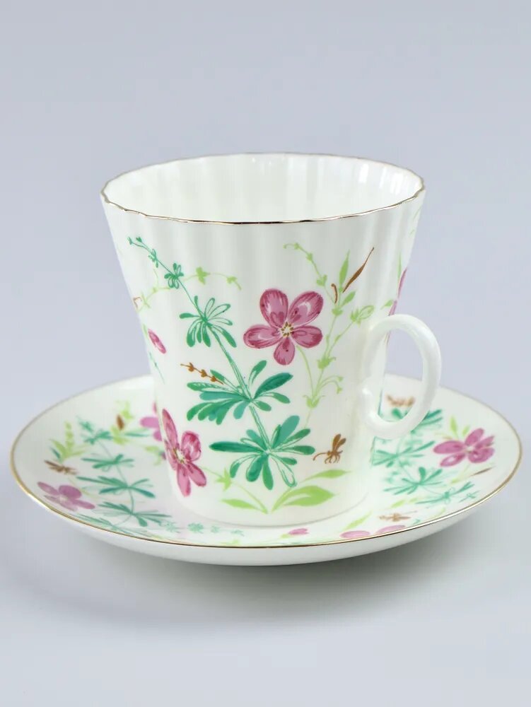 Кофейная пара "Комарики", с отводкой золотом, форма Одуванчик , Императорский фарфоровый завод, 175 мл