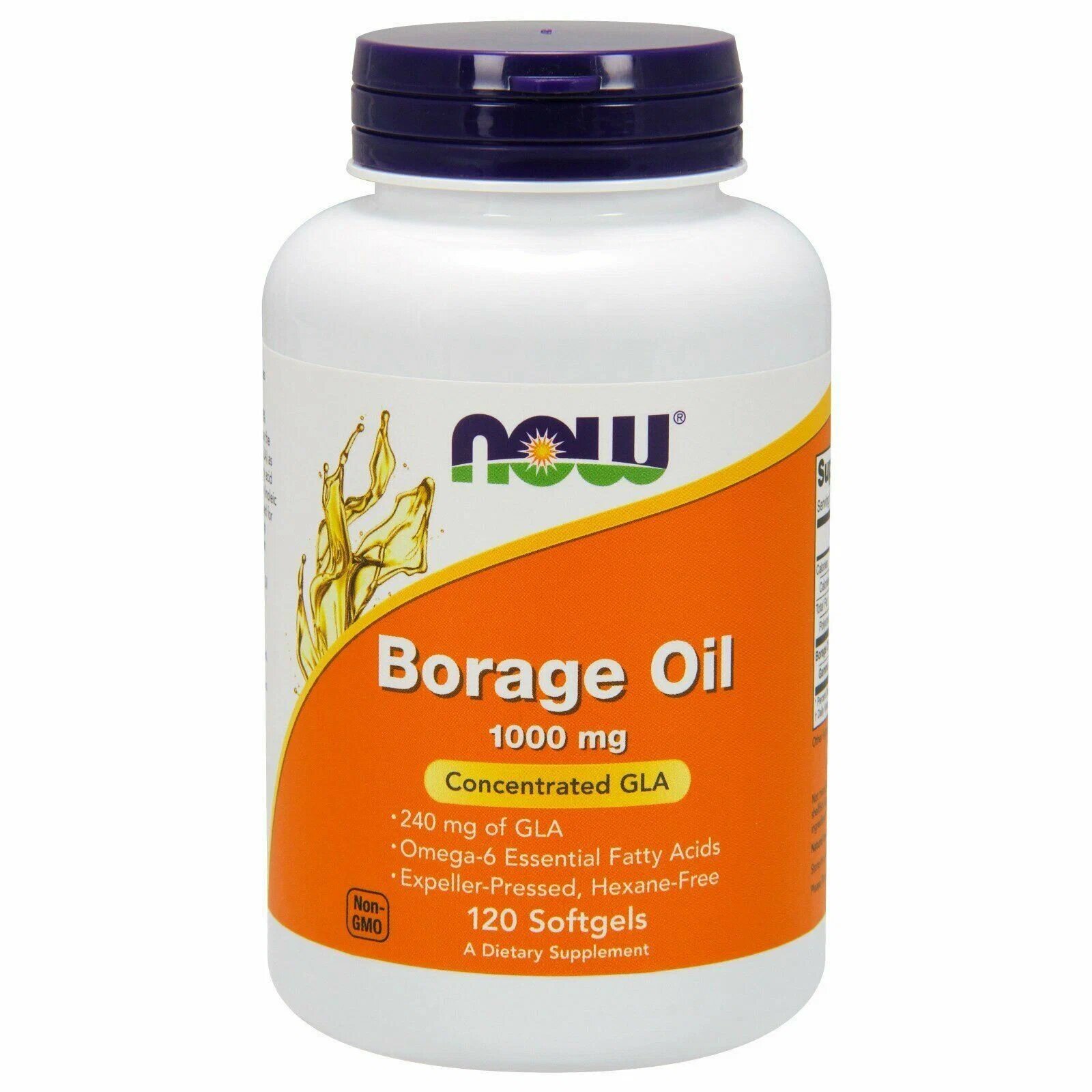 Now Borage Oil 1000 mg Масло Бурачника, Гамма-Линолевая Кислота 120 sgels
