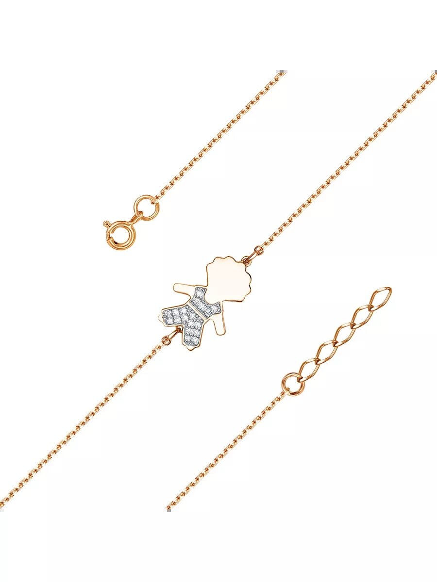 Браслет-цепочка, красное золото, 585 проба, фианит